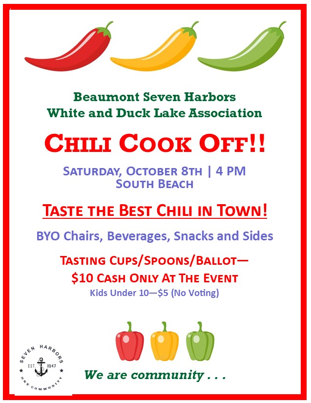 Don’t Forget – 7 Harbors First Ever Chili Cook Off 2022 – This Saturday ...